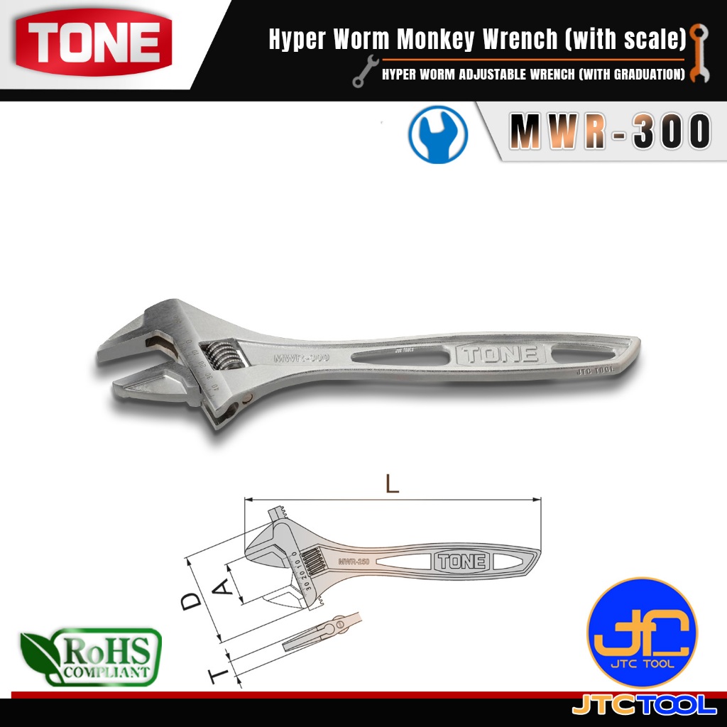 TONE ประแจเลื่อนพร้อมสเกล รุ่น MWR และ MW - Adjustable Wrench (With Graduation) Model MWR & MW ...