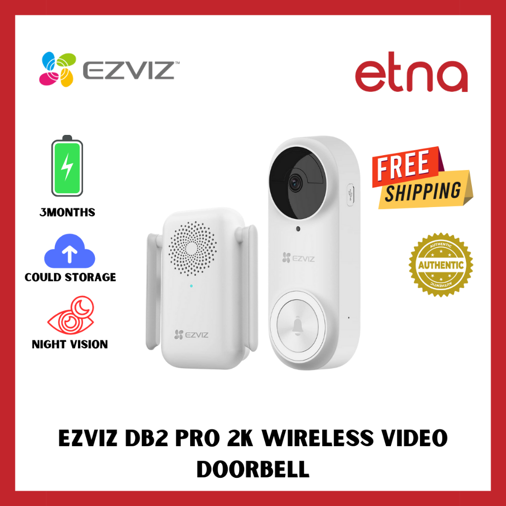 EZVIZ DB2 Pro 2K Wireless Video Doorbell, Battery-Powered, 4-Month ...