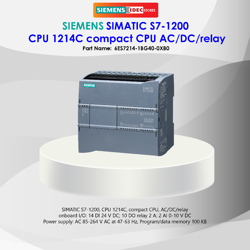 SIMATIC S7-1200, CPU 1212C, compact CPU, DC/DC/relay, onboard I/O: 8 DI ...