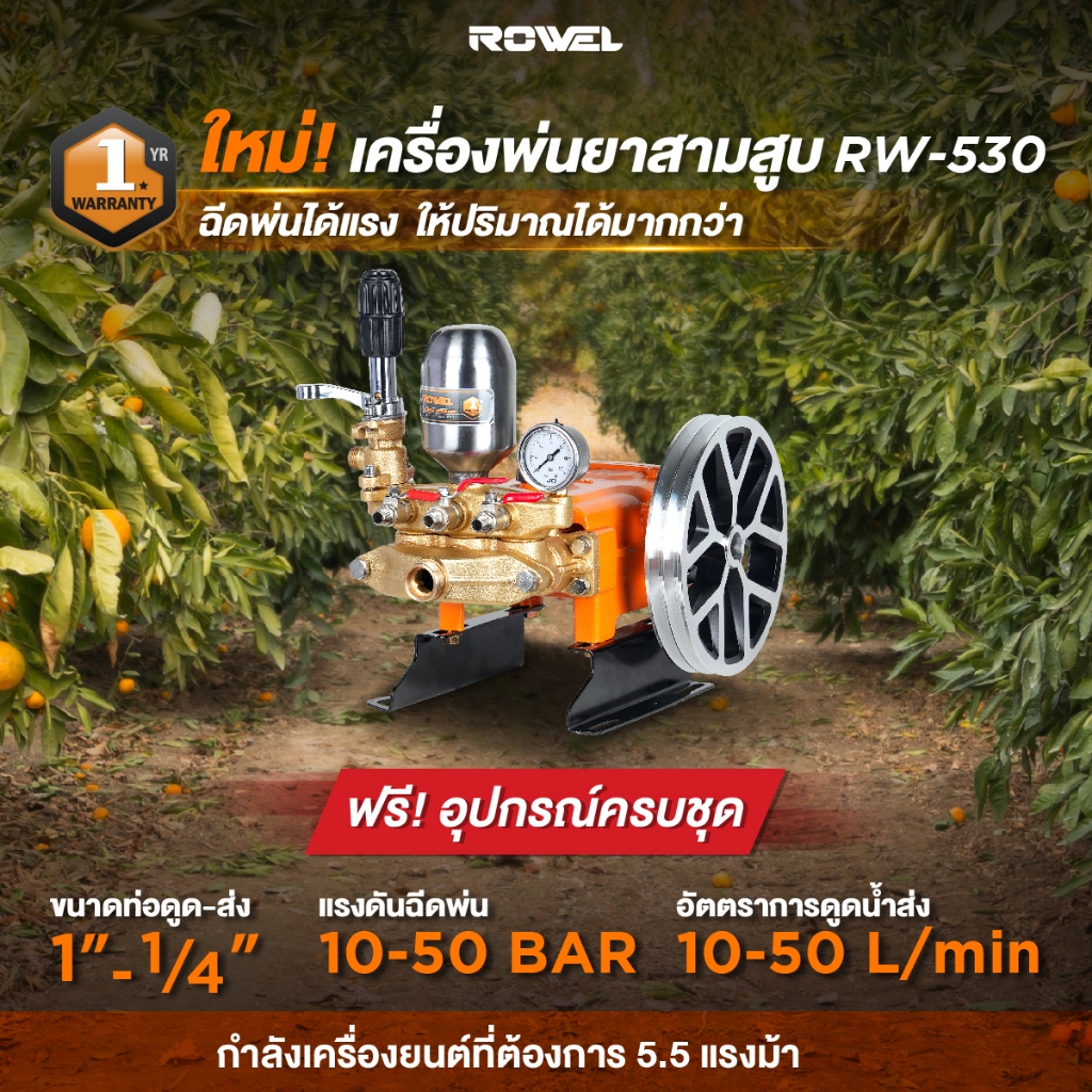ROWEL ปั้มพ่นยาสามสูบ รุ่นหม้อลม RW-530 (Manual TYpe) ขนาด 1 นิ้ว รับ ...