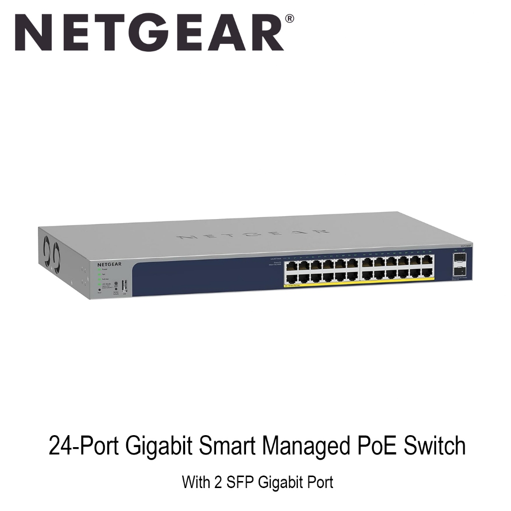 Netgear (GS724TP) 24-Port Gigabit Smart Managed PoE Switch with 2SFP ...