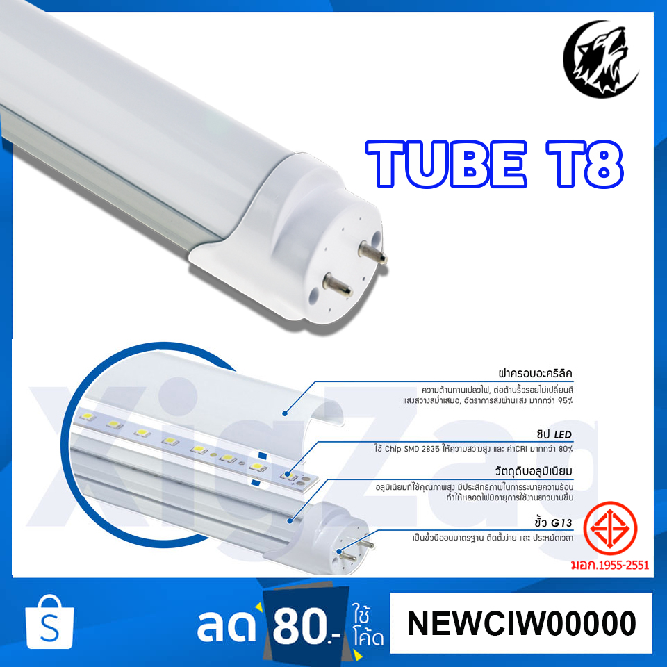 Ciwolf Mall TenMeet หลอดไฟนีออน TUBE LED T8 9W 60CM แสงขาวT8 28W120CM อลูมิเนียม ใช้ไฟฟ้า220Vมี ...