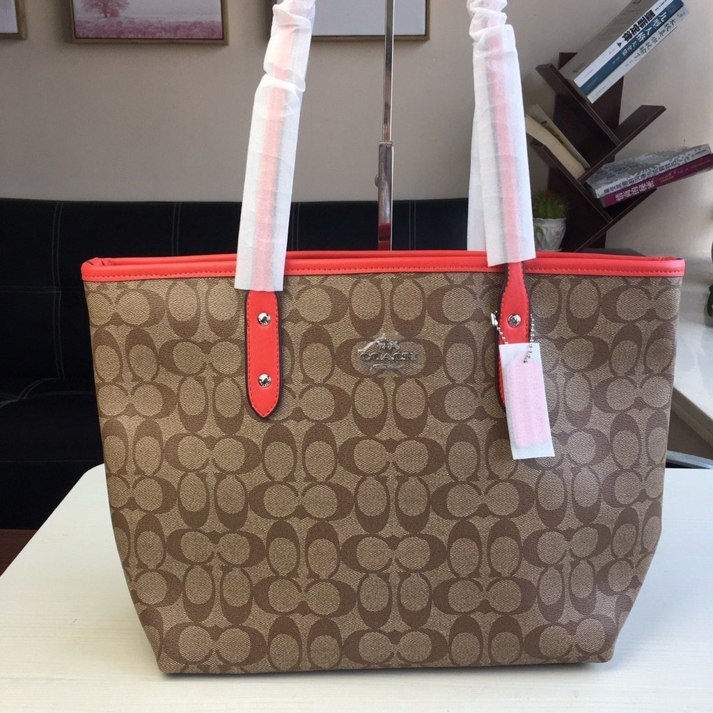 ของแท้ COACH 58292 ใหม่สบาย ๆ แฟชั่นสุภาพสตรีซิปกระเป๋าช้อปปิ้ง ...