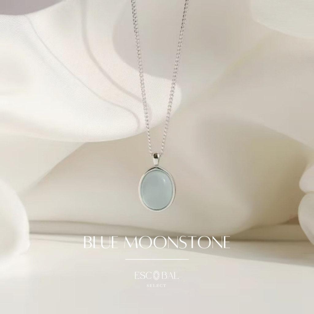 ESCOBAL สร้อยคอเงิน Blue Moonstone จี้หินโมรา สร้อยคอเงินเงิน S925 สร้อยคอพลอย สร้อยแฟชั่น ...