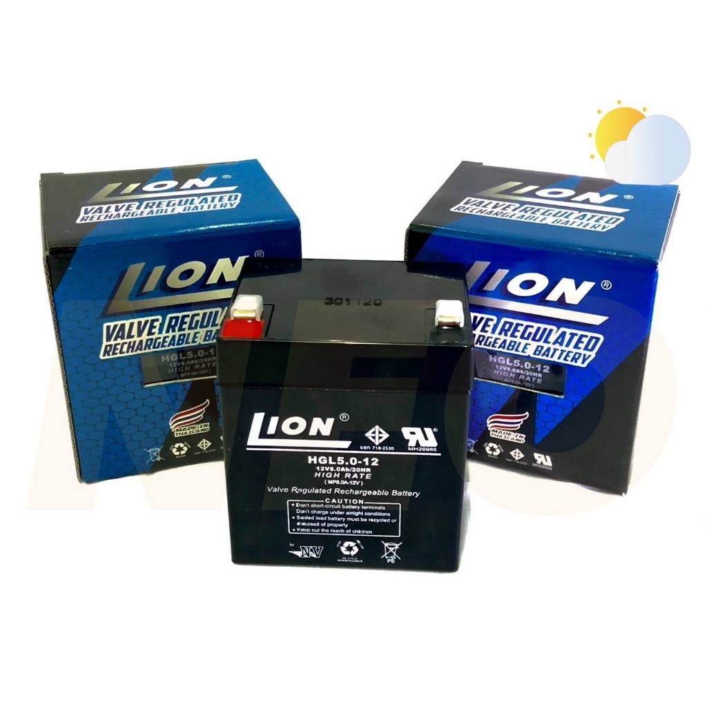 แบตเตอรี่ Battery LION 12V-5Ah (HGL12V-5AH) / แบต 12V5 / แบตแห้ง 12V5 ...