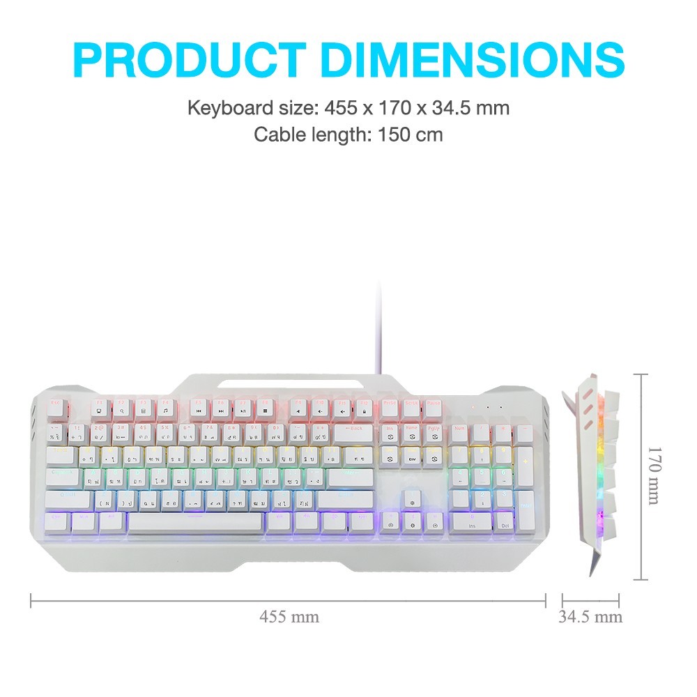 Oker Mechanical คีย์บอร์ดเกมมิ่งไฟเรืองแสง รุ่น K527 (blue switch) แถม Mouse Pad MP9050 (สีชมพู ...