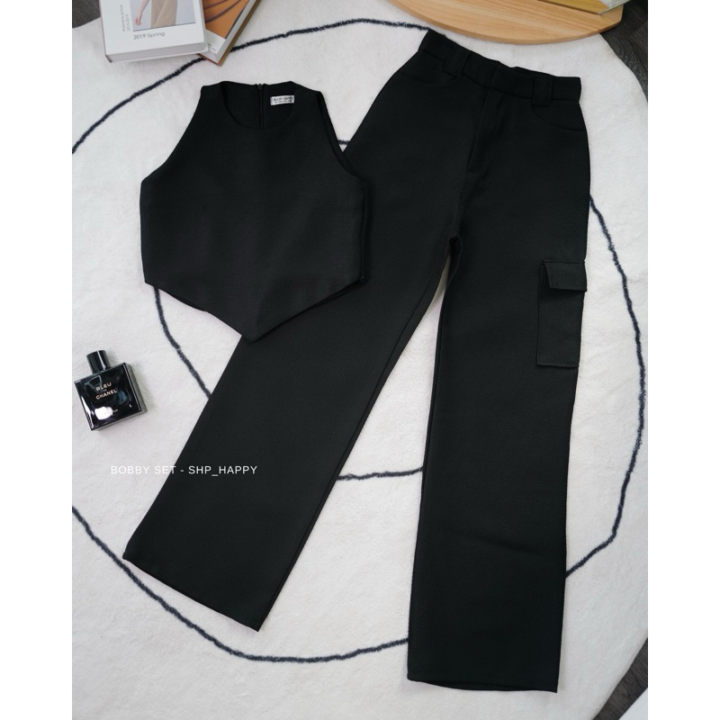 BOBBY SET - SHP_HAPPY ชุดเซทเสื้อคอเต่าแขนกุด และ กางเกงขายาวทรง Cargo ...