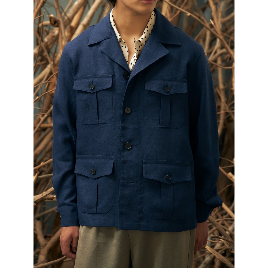 [JBB*] ROYAL BLUE LINEN SAFARI JACKET เจบีบี เสื้อคลุมผู้ชาย เสื้อคลุม ...