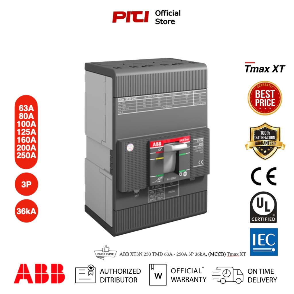 ABB XT3N 250 TMD 63A - 250A 3P 36kA, (MCCB) Tmax XT | Shopee Thailand