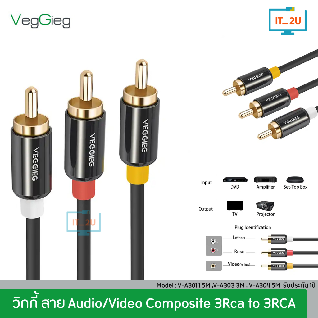 Veggieg Cable Audio Video 3Rca TO 3Rca 1.5M/3M/5M สายAV สายสัญญาณ 3RCA ...
