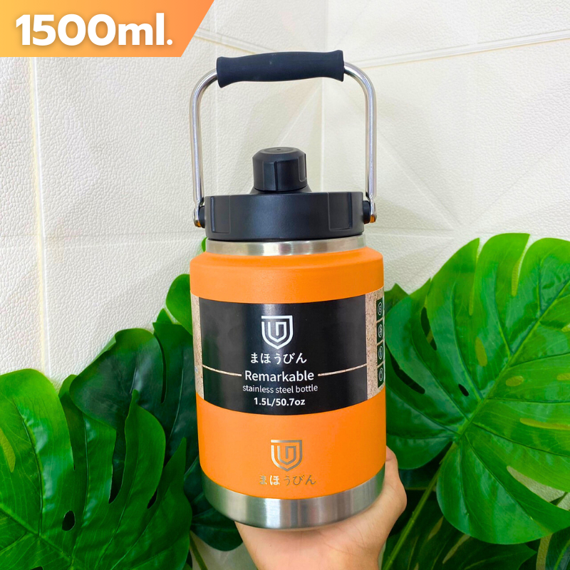 Mahobin กระติกน้ำ กระติกน้ำเก็บความเย็น มีหลอด หูหิ้วในตัว สแตนเลส316 ขนาดใหญ่ความจุ 1500/2000ml ...