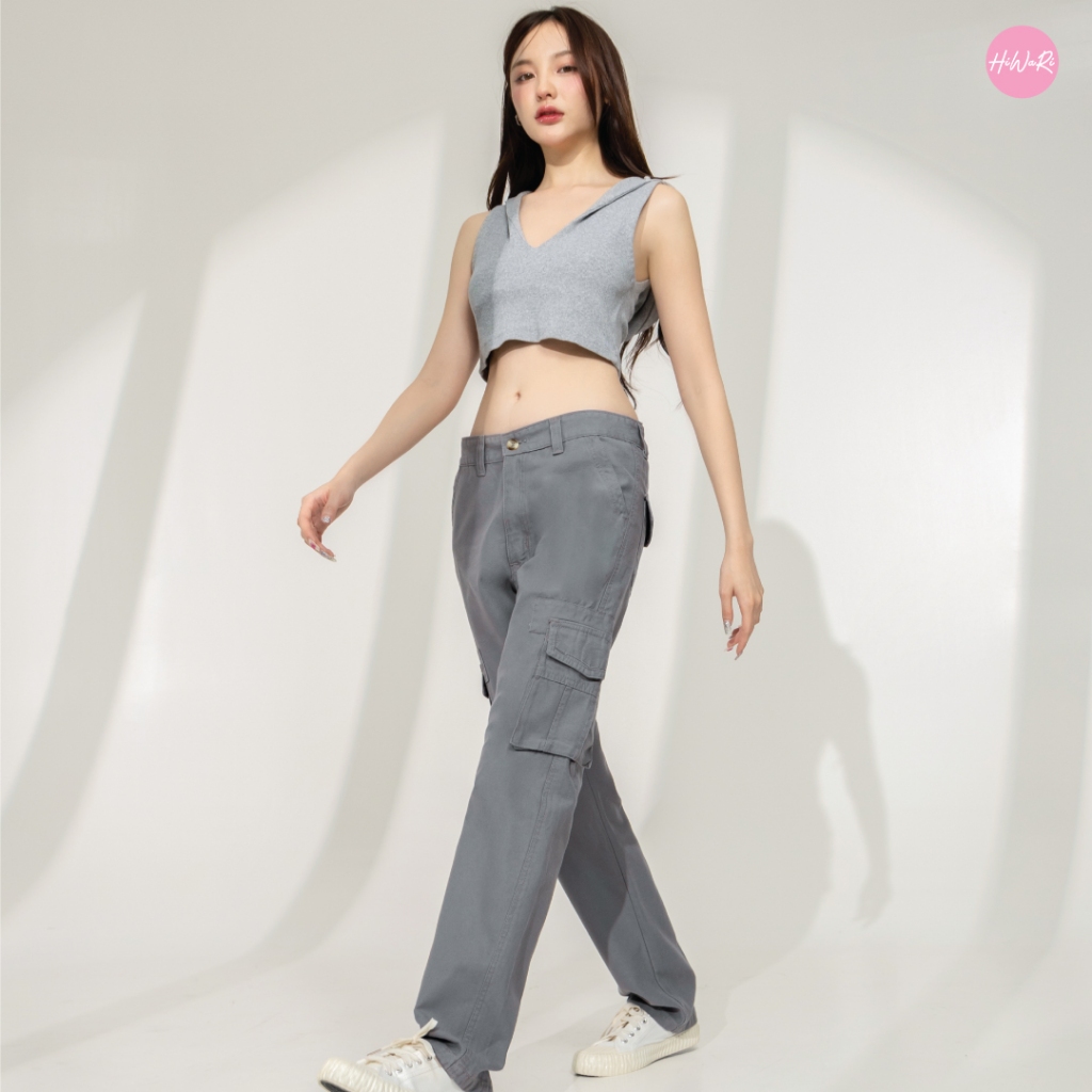 ส่งฟรี HIWARI JEANS รุ่น H9 ทรงกระบอก คาร์โก้ ผ้าสี เอวกลาง | Shopee ...
