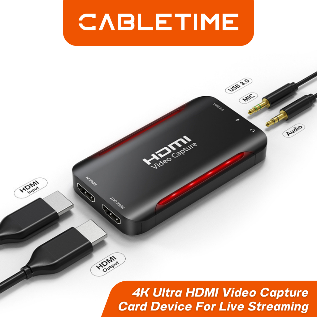CABLETIME 4K Ultra HDMI Video Capture Card Device For Live Streaming ...