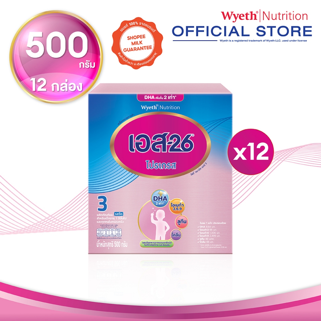 S-26 Progress 500g นมผง เอส-26 โปรเกรส 500g (สูตร 3) Pack 12 กล่อง ...