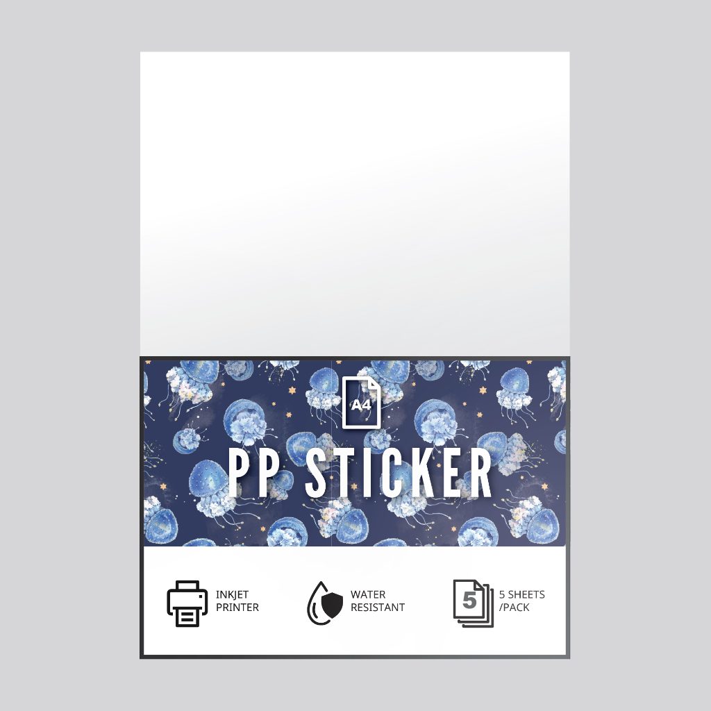 สติ๊กเกอร์ PP A4 สำหรับเครื่องพิมพ์อิงค์เจ็ท กันน้ำ PP inkjet sticker ...
