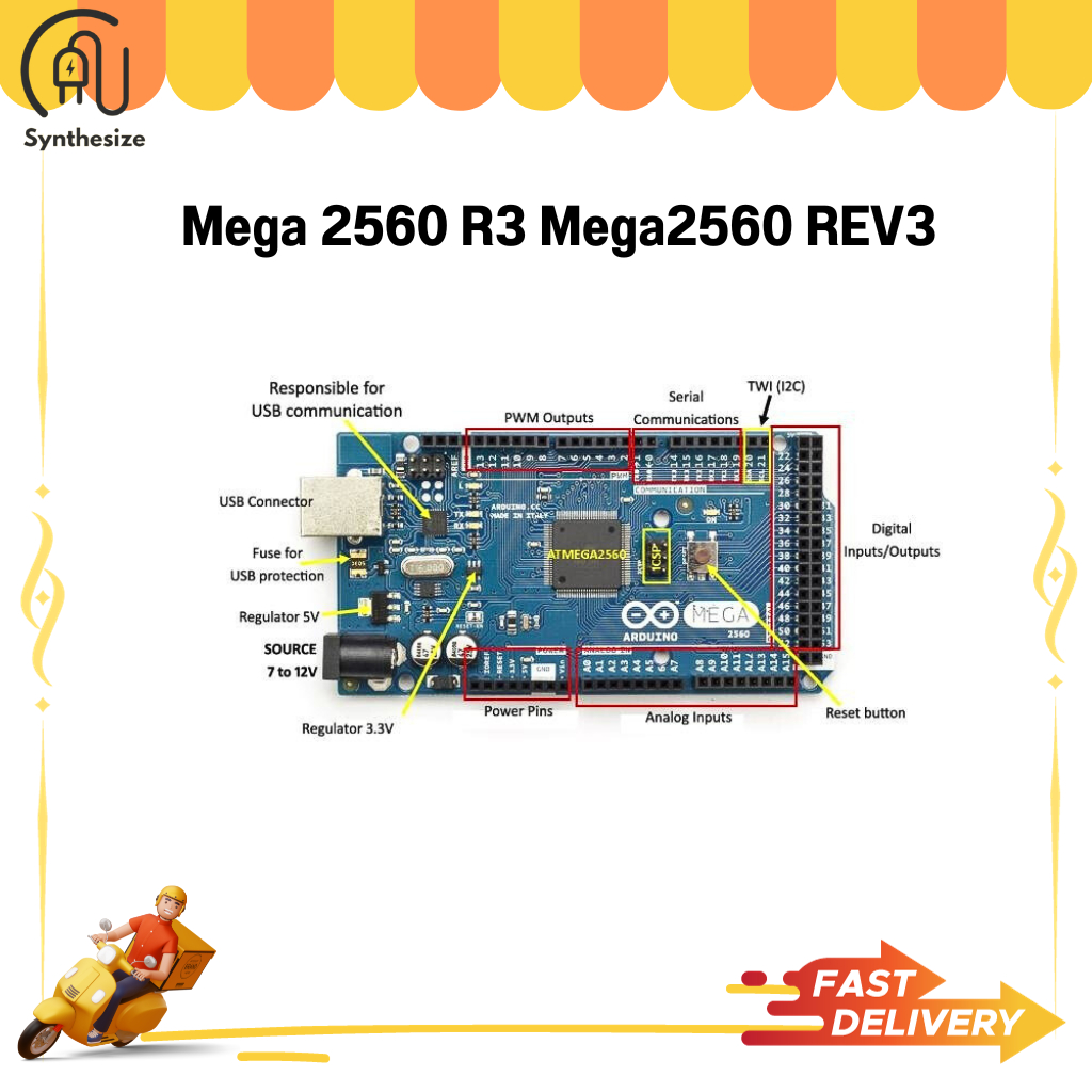 Mega 2560 R3 Mega2560 REV3 ATmega2560 + USB Cable compatible for arduino (พร้อมสาย USB ...