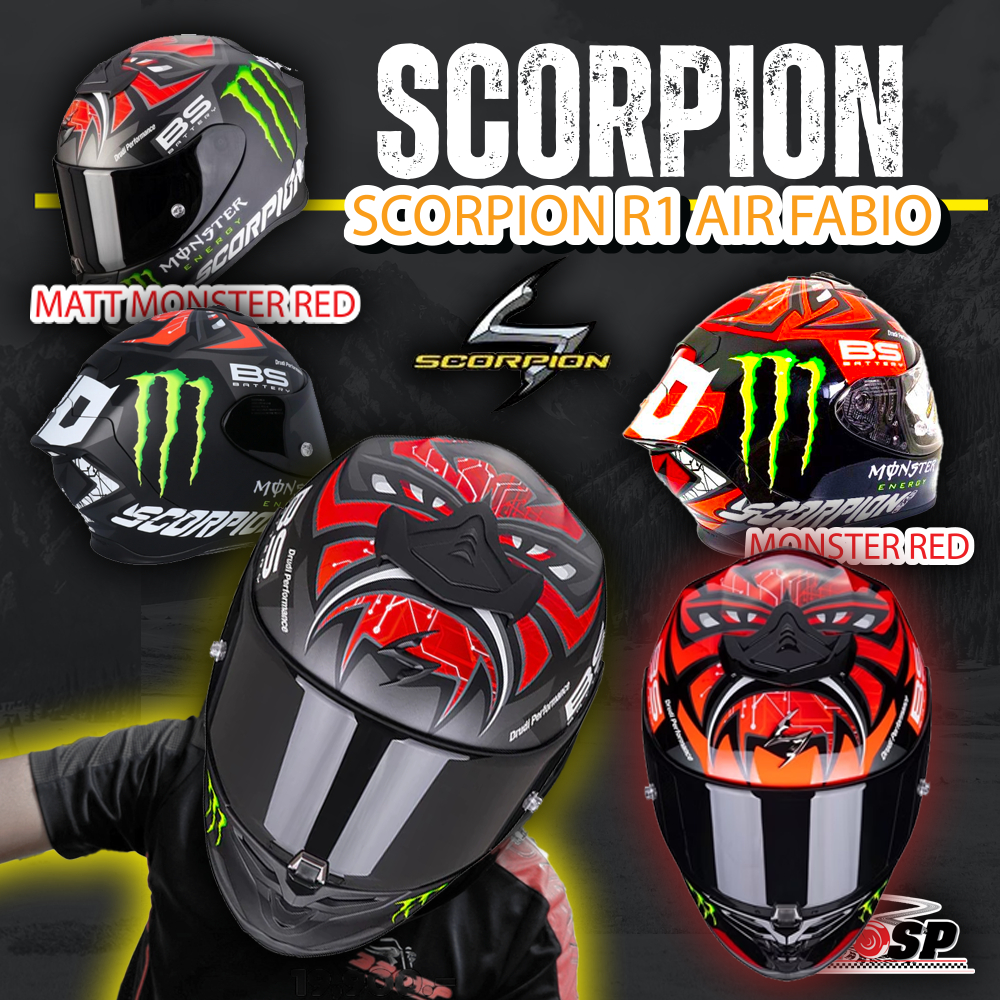 แถมฟรี!! กระเป๋าเป้รัดท้าย 60 ลิตร หมวกกันน็อค SCORPION R1 AIR FABIO ...