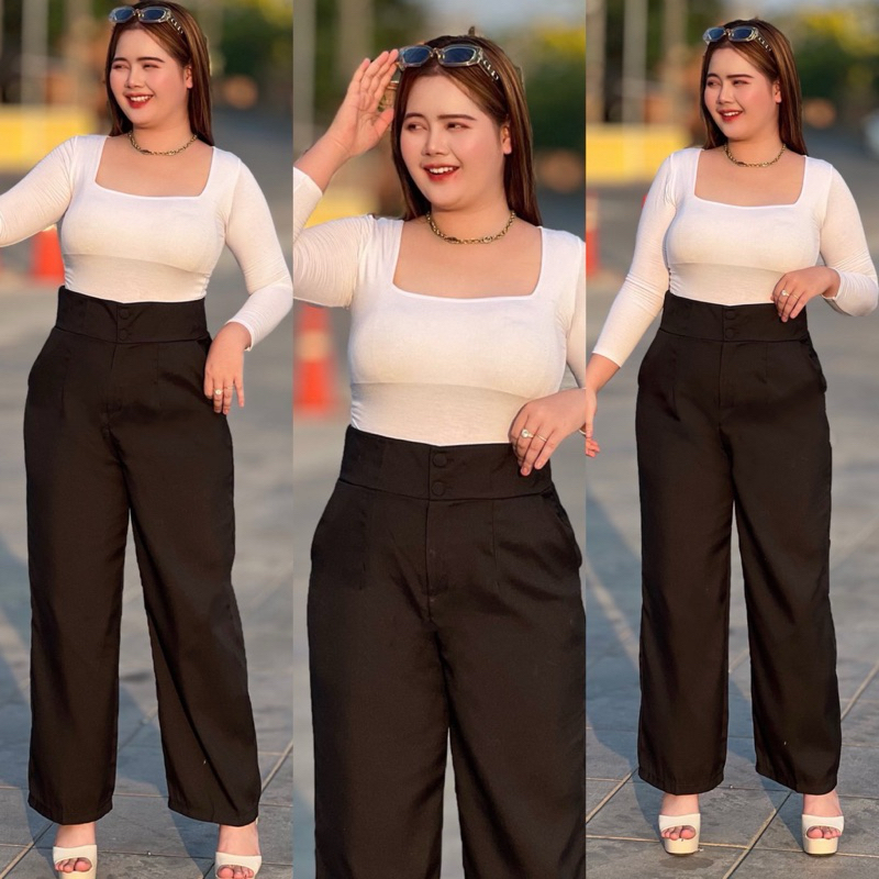 กางเกงเอวสูงสาวอวบ รุ่นกระดุมคู่2XL-6XL | Shopee Thailand