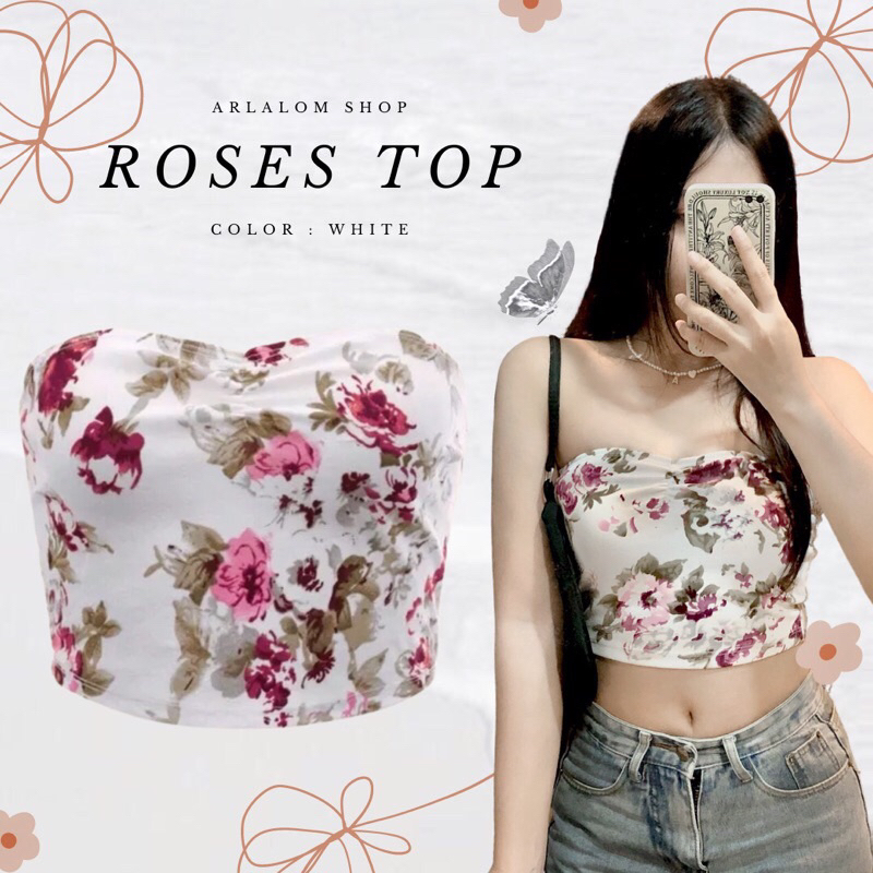 SHEIN Roses Top เกาะอก แต่งกับยีนส์เก๋ๆ พร้อมส่ง | Shopee Thailand