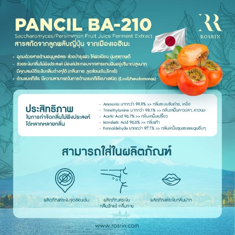 สารสกัดลูกพลับญี่ปุ่น PANCIL BA-210-1 จากเมืองเอฮิเมะ ช่วยยับยั้งแบคทีเรีย ลดเหงื่อ ลดกลิ่นแก่ ...