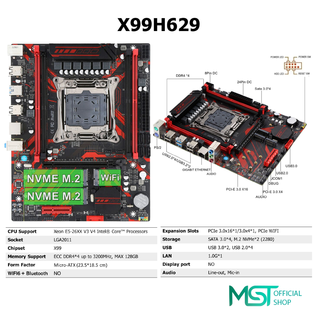 X99 Mainboard Intel LGA 2011-3 Dual CPU / Single CPU ECC DDR4 M.2 NVME ...