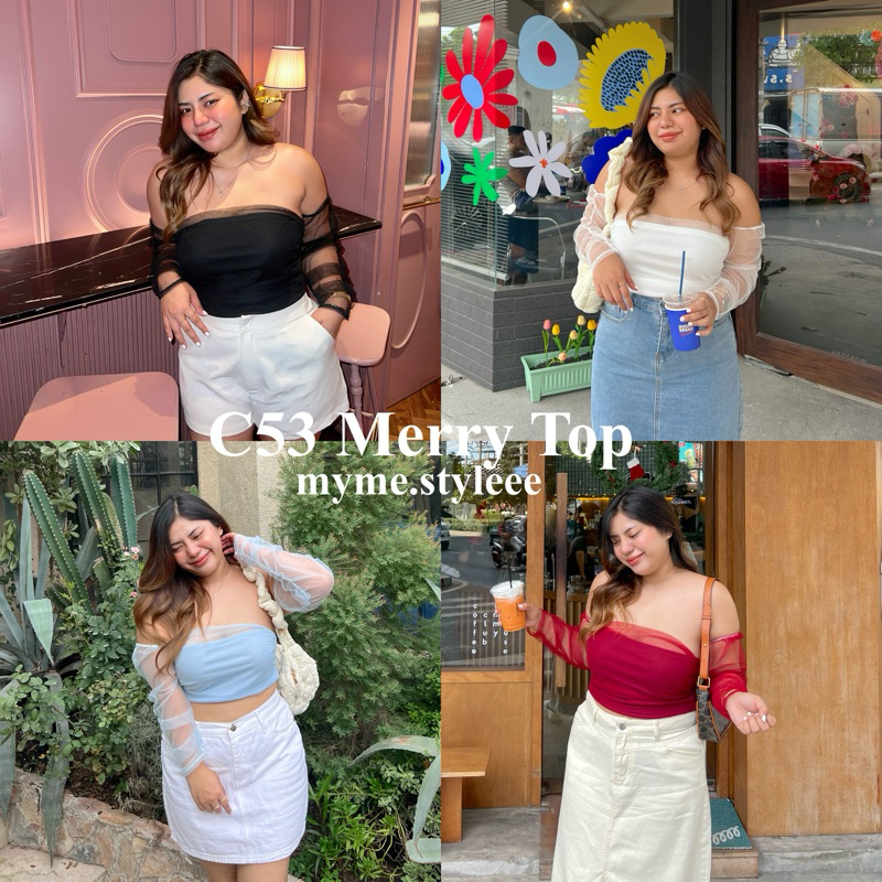 *พร้อมส่ง C53 Merry top เสื้อครอปแขนมุ้ง - myme.styleee | Shopee Thailand