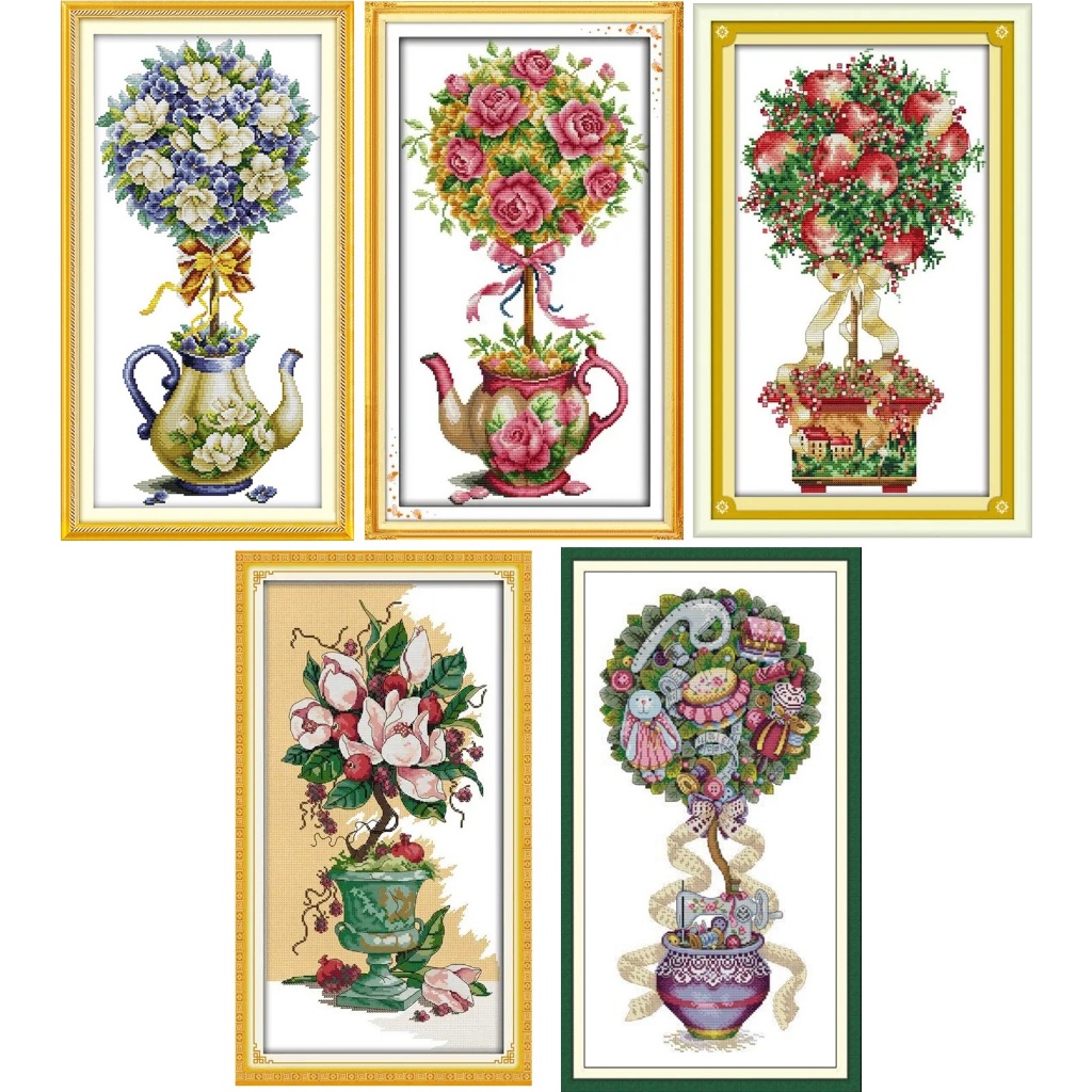 ชุดปักครอสติช ดอกไม้ กาน้ำชา กระถาง ผลไม้ ปัก (Fantasy pot cross stitch ...