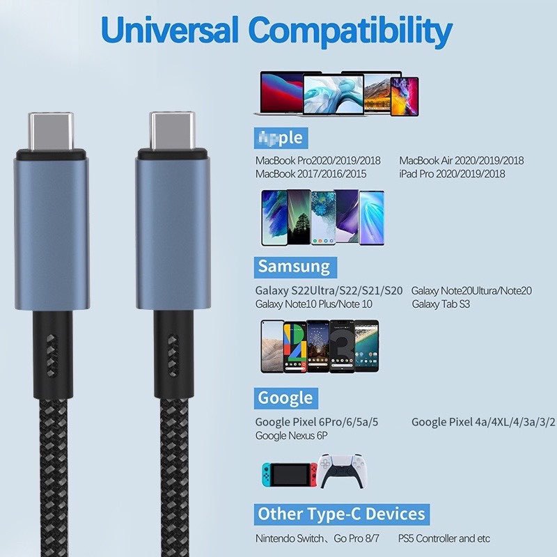 จัดส่งด่วน สายชาร์จ สายดาต้า PD240W 40Gbps Dual Type-C USB4 สายเคเบิล ชาร์จเร็ว | Shopee Thailand