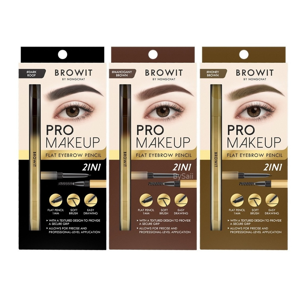 Browit Pro Makeup Flat Eyebrow Pencil บราวอิท โปร เมคอัพ แฟลต อายบราว เพนซิล 0.08g. | Shopee ...
