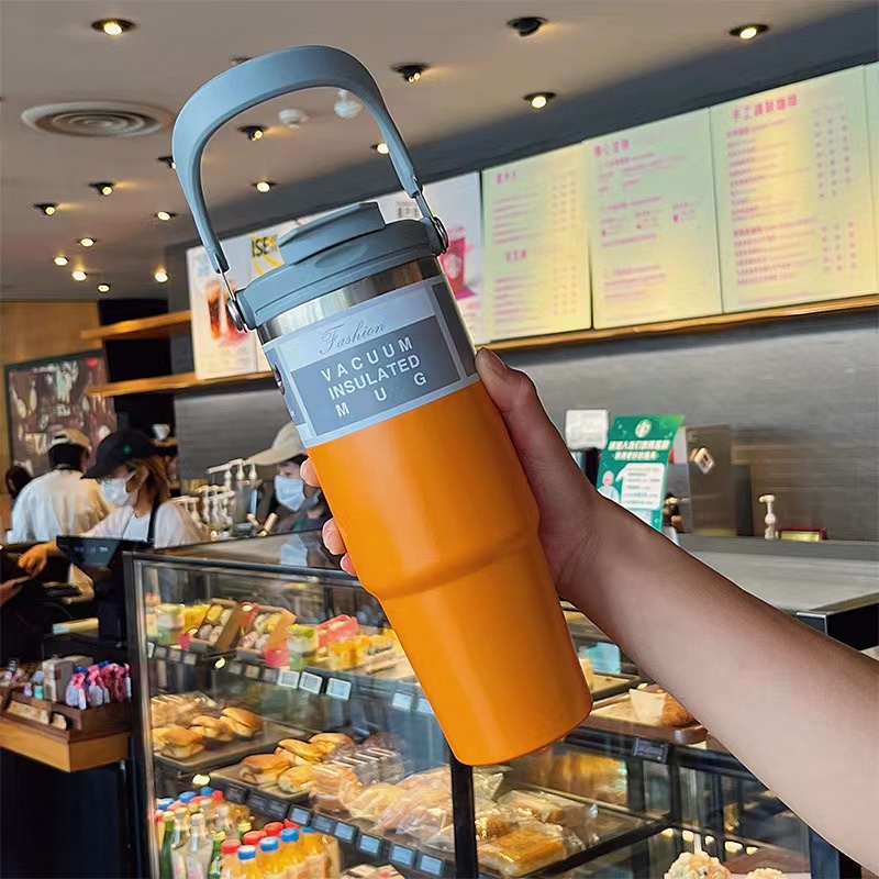 แก้วเก็บความเย็นแบบใหม่มีที่จับ หูหิ้ว ฝา2หัว แก้วกาแฟ แก้วสแตนเลส304 890ml | Shopee Thailand