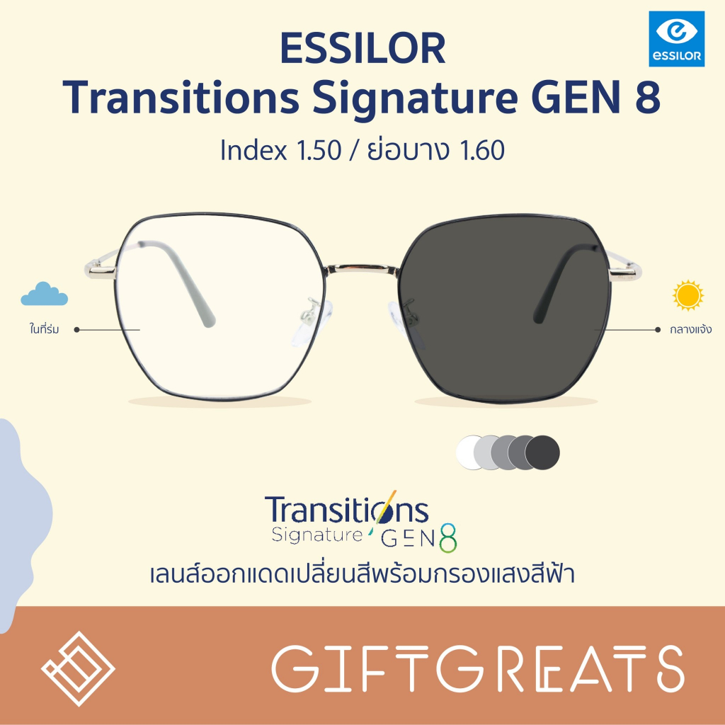 ESSILOR Transition Signature GEN8 - เลนส์กรองแสงสีฟ้าออกแดดเปลี่ยนสี ...