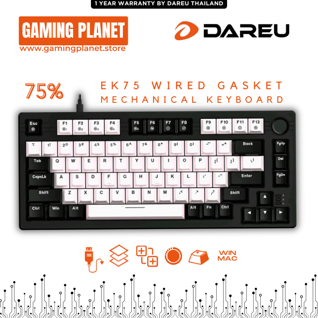 DAREU EK75 Wired คีย์บอร์ดแบบใช้สาย โครสร้าง Gasket N-Key Rollover Anti ... DAREU EK75 Wired คีย์บอร์ดแบบใช้สาย โครสร้าง Gasket N-Key Rollover Anti ...