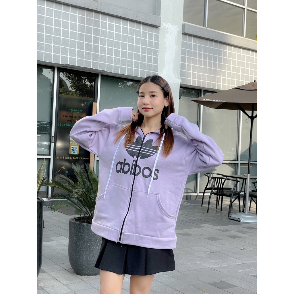 เสื้อฮู้ด มี ซิป สกรีน Abibos ไว้ใสหน้าหนาวหรือกันแดดได้สบายๆ มีสีม่วง ...