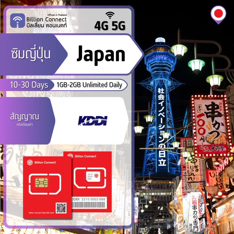 [5G] Japan Sim Card 1GB-2GB Unlimited Daily สัญญาณ KDDI : ซิมญี่ปุ่น 10-30 วัน by Billion ...