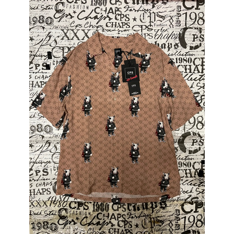 CPS CHAPS MONOGRAM BULL TERRIER SHORT SLEEVES HAWAII SHIRT LATTE BROWN ...