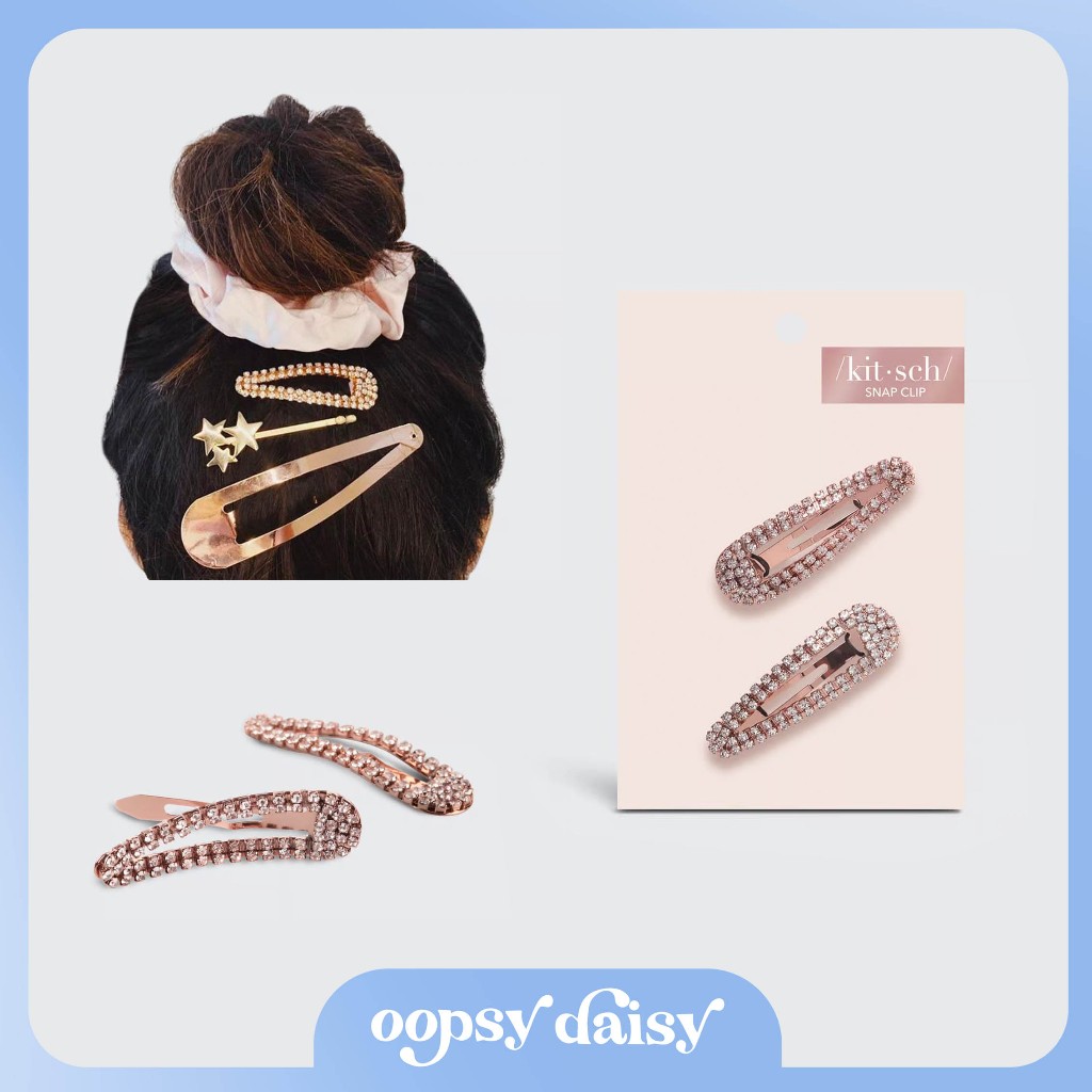 [พร้อมส่ง/ของแท้] Kitsch Mini Rhinestone Snap Clips - Rose Gold กิ๊บติด ...