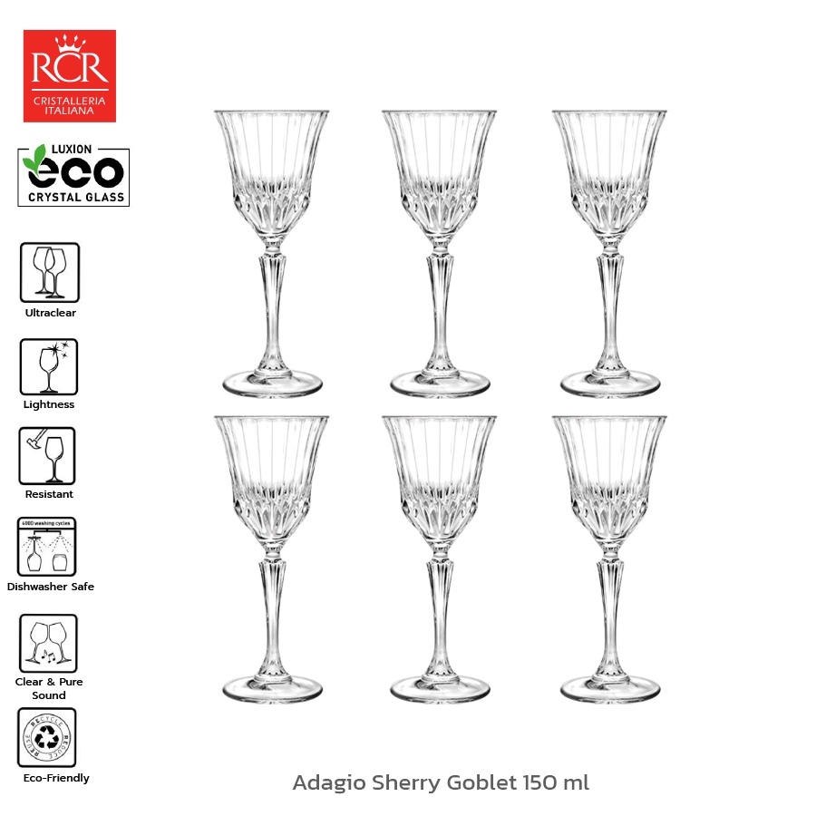 แก้วไวน์คริสตัล RCR Adagio Sherry Goblet 150 ml (เซตกล่อง 6 ใบ) | Shopee Thailand