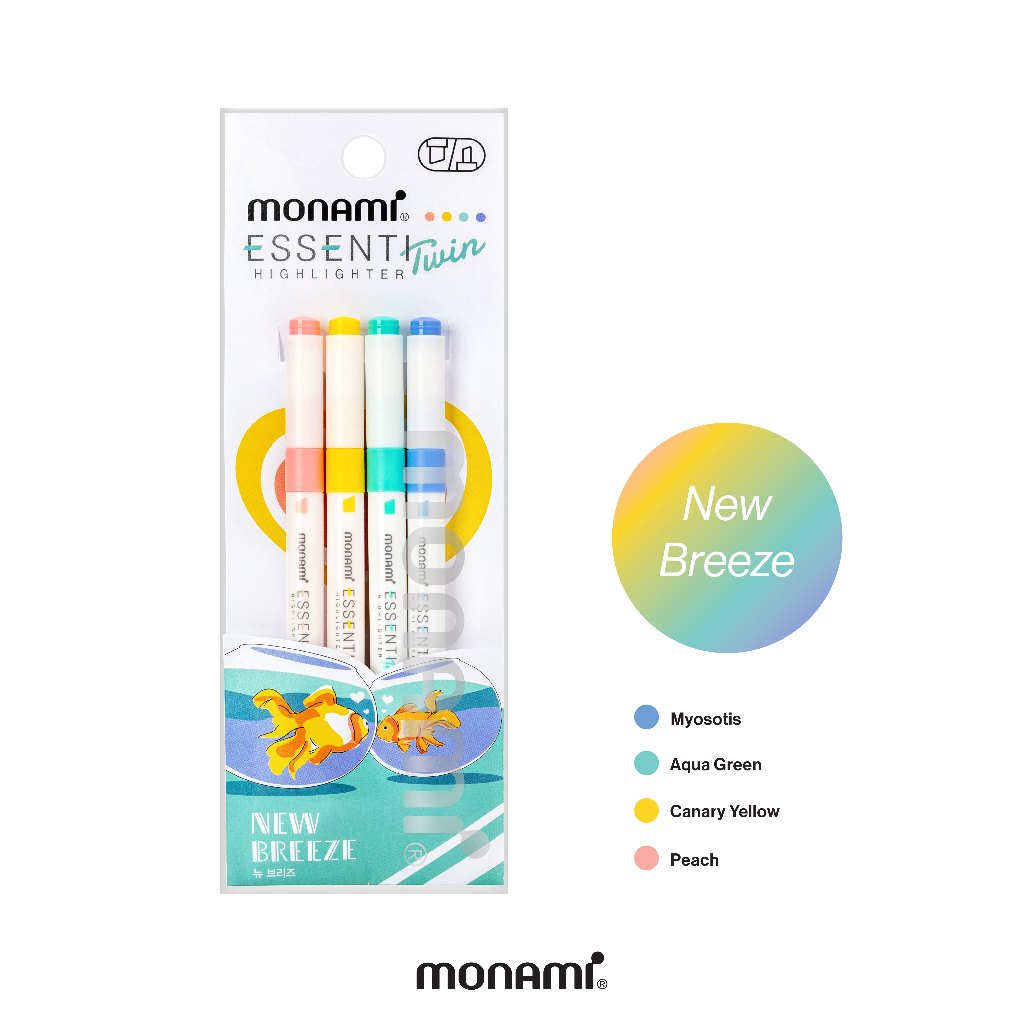 Monami Essenti Twin Set ปากกาเน้นข้อความ เอสเซ็นติ ทวิน ชุด 4 สี (แถมฟรีสติ๊กเกอร์เมื่อซื้อครบ 4 ...