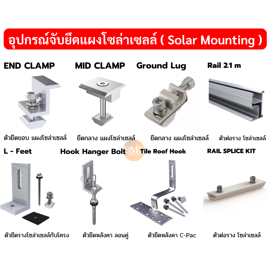 อุปกรณ์เม้าติ้ง Mounting สำหรับยึดแผงโซล่าเซลล์ ยึดเกาะหลังคา ระบบโซล่า ...