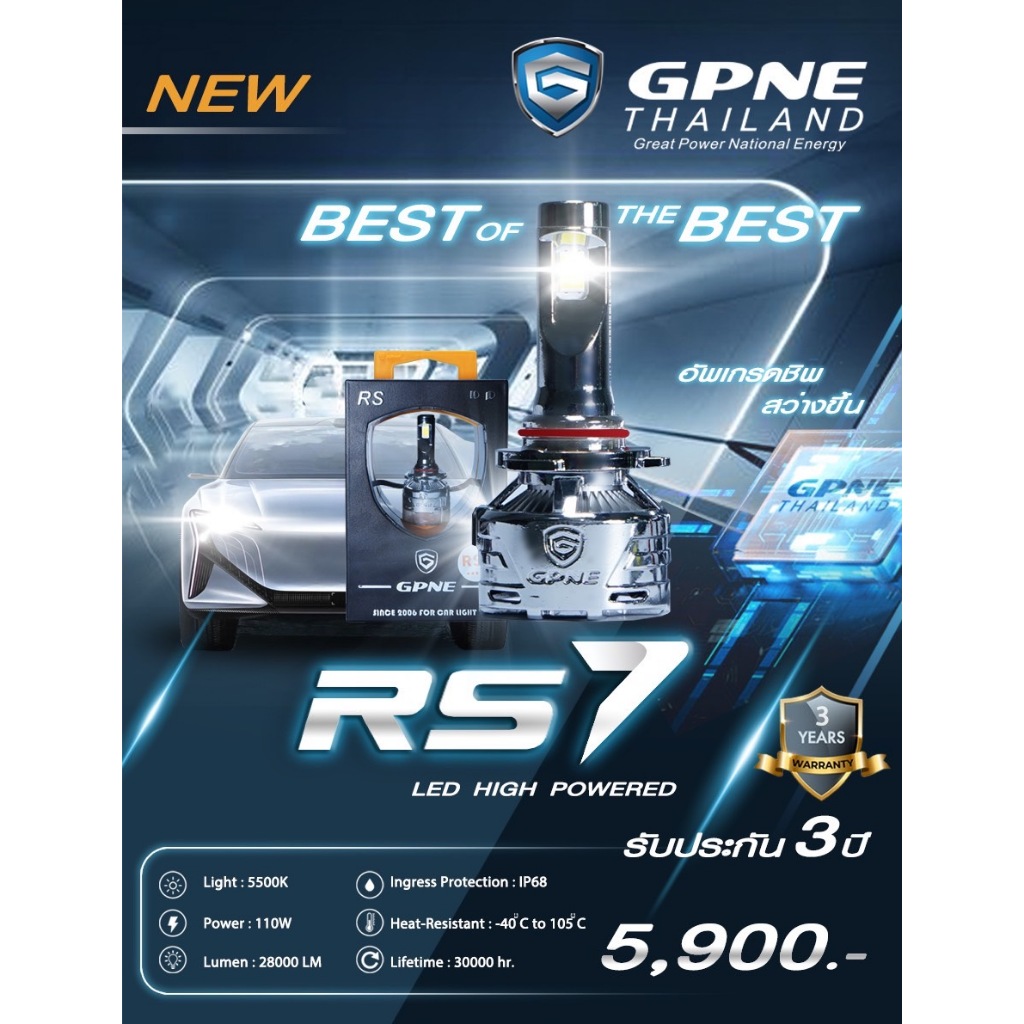 หลอดไฟหน้า LED แบรนด์ GPNE รุ่น RS7 (110 วัตต์) ของแท้ 100% รับประกัน 4 ...