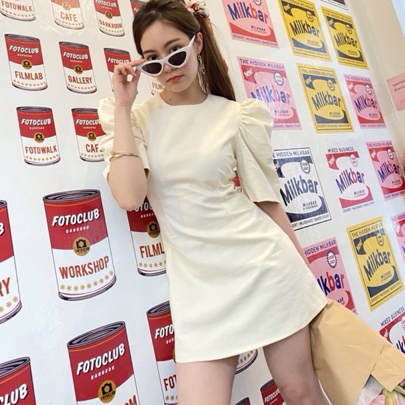 ส่งต่อ FLAT2112 FF0032 : MACARON DRESS ไซส์ XS เดรสแขนพอง เดรสเข้ารูป ...