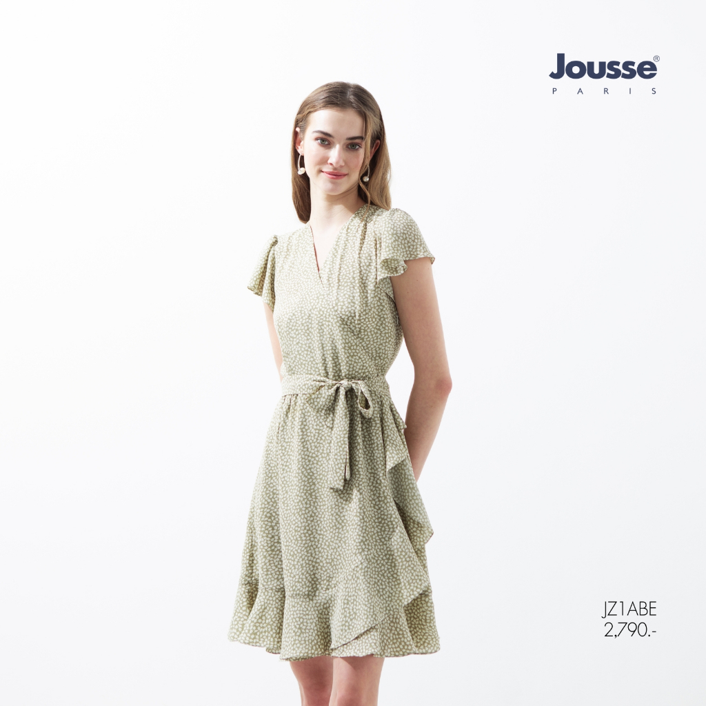 Jousse woman's dress เดรส คอวี แขนสั้น แต่งระบาย สีเบจ JZ1ABE | Shopee ...
