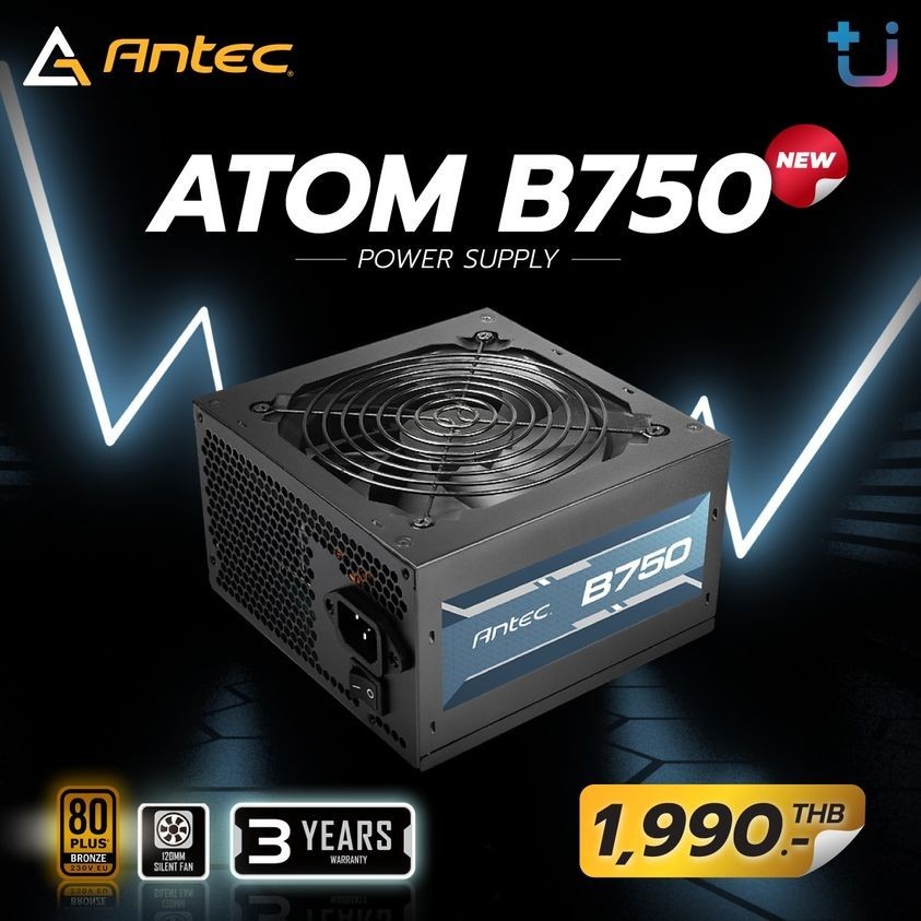V650 POWER SUPPLY (อุปกรณ์จ่ายไฟ) ANTEC ATOM V650 - 650W (BLACK) (ATX ...