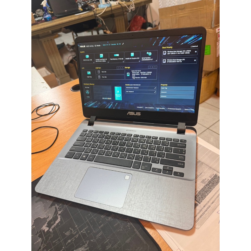 ASUS VIVOBOOK X407YAR ULTRABOOK CORE I3-7020U /8GB/128 M.2/1TB HDD/14 ...