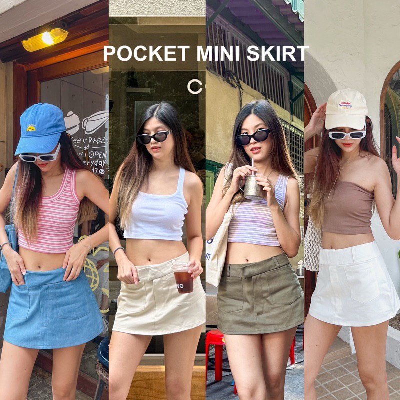 COZY CLUB. - POCKET MINI SKIRT กระโปรงสั้นเอวต่ำผ้ายีนส์ กระเป๋าหน้า | Shopee Thailand