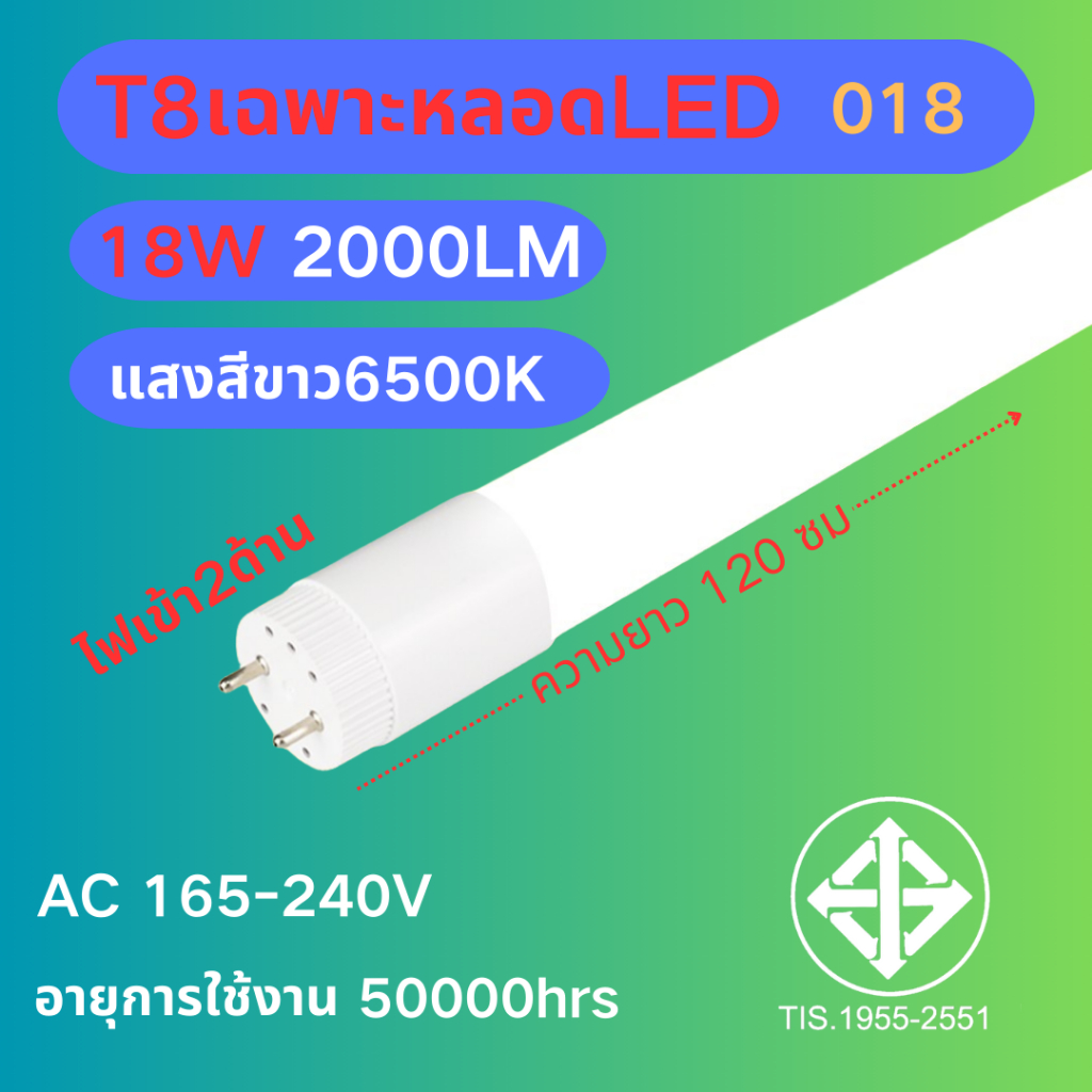 หลอดไฟLED T8 รับประกัน 2 ปี หลอดไฟยาว ขั้วสีทอง9W 18W 20W 40W สว่าง แสงสีขาว DAYLIGHT ไฟเข้า2ทาง ...
