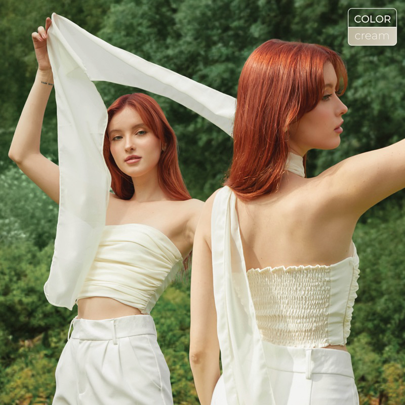 [LOT สุดท้าย ไม่ผลิตเพิ่ม] ellaelle.store - Ella Top | เกาะอกซาตินจับจีบชีฟอง แถมผ้าพันคอใน Set ...