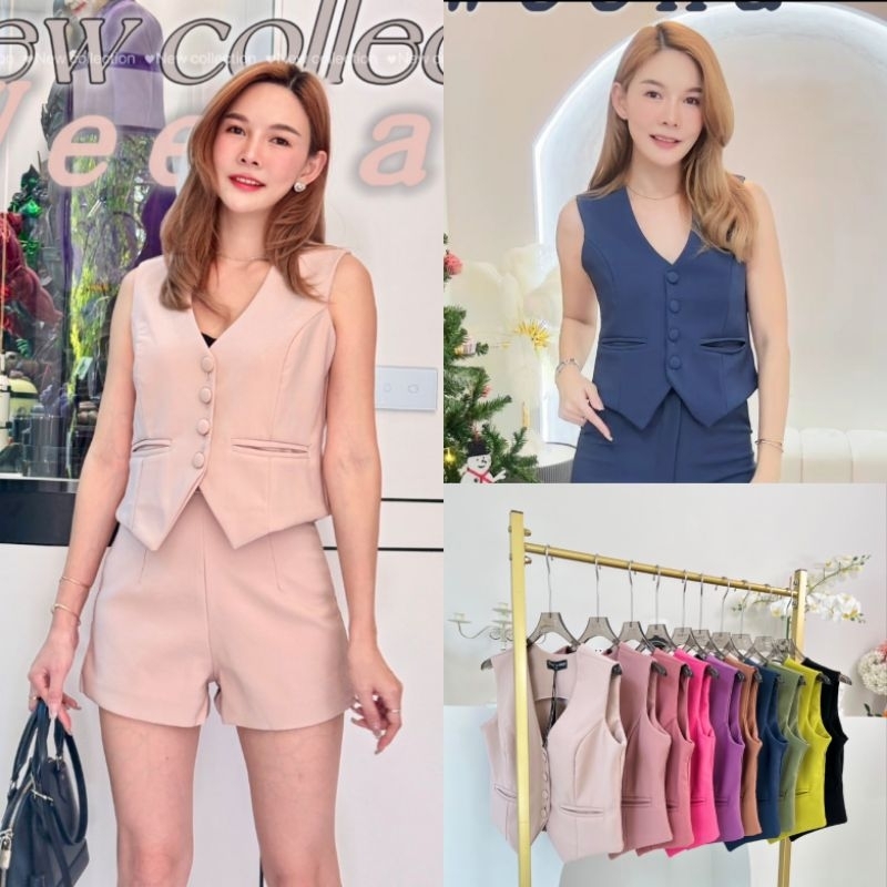 เสื้อกั๊กแขนกุดมีกระเป๋า (ป้ายweena shop) ผ้าออริจินัล มีพร้อมส่งบางสีจ้า | Shopee Thailand