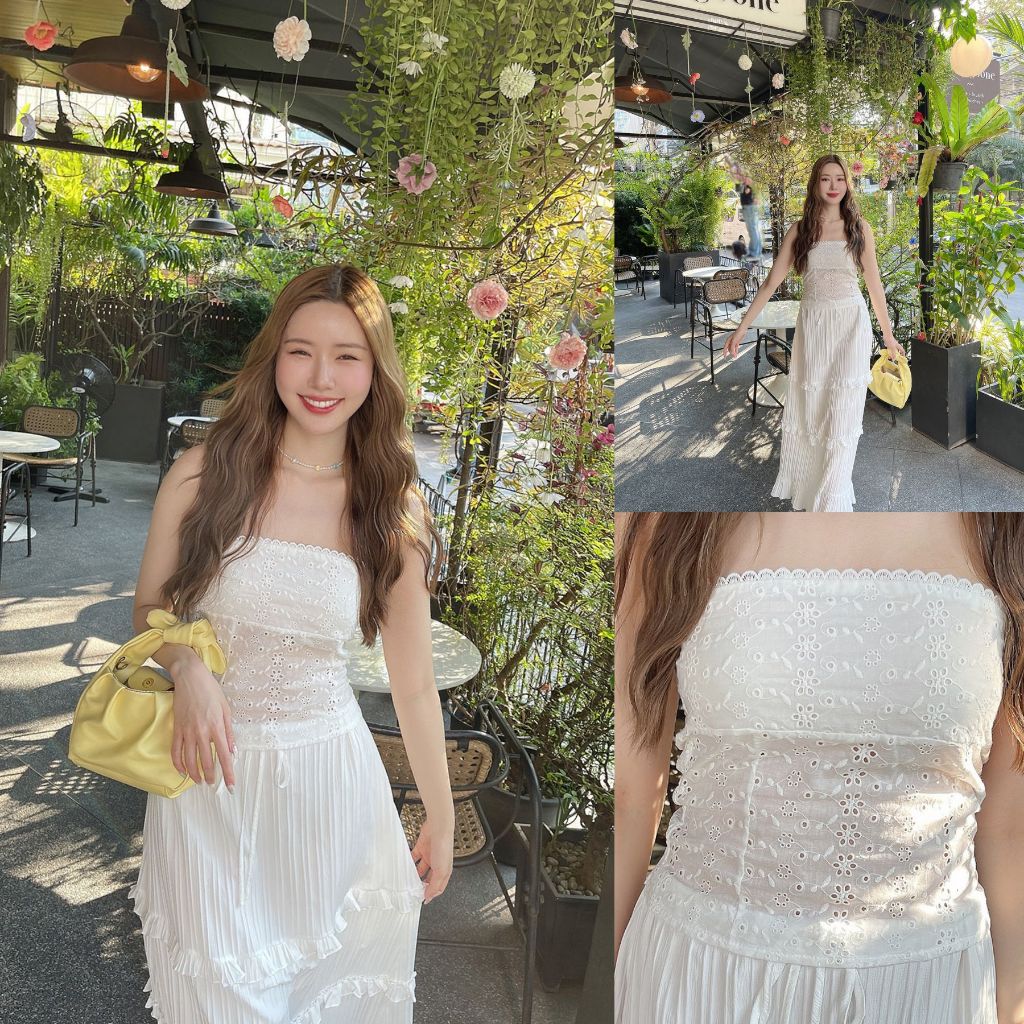 SLYQ PLUMERIA LACE TUBE TOP เสื้อเกาะอกลูกไม้สีขาวออฟไวท์ | Shopee Thailand