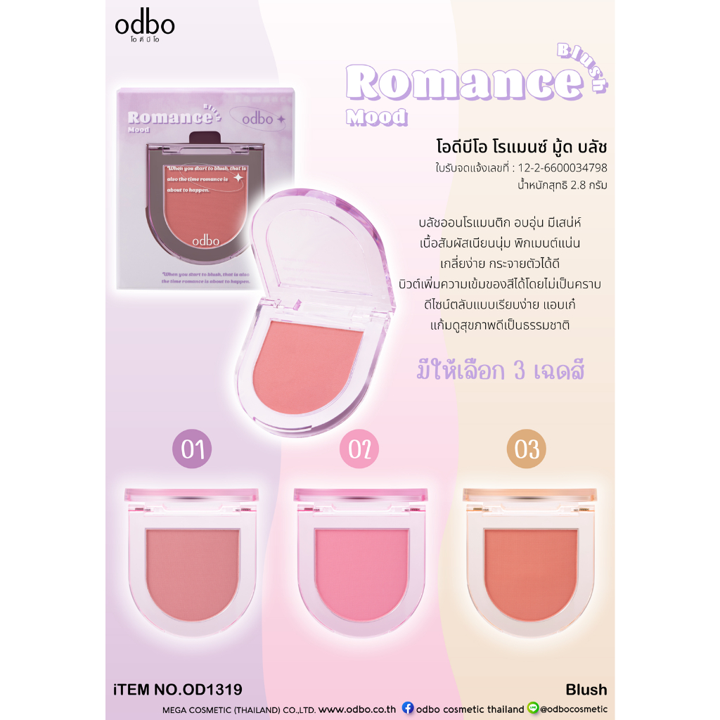 OD1319 odbo Romance Mood Blush โอดีบีโอ โรแมนซ์ มู้ด บลัช ขนาด 2.8 กรัม | Shopee Thailand